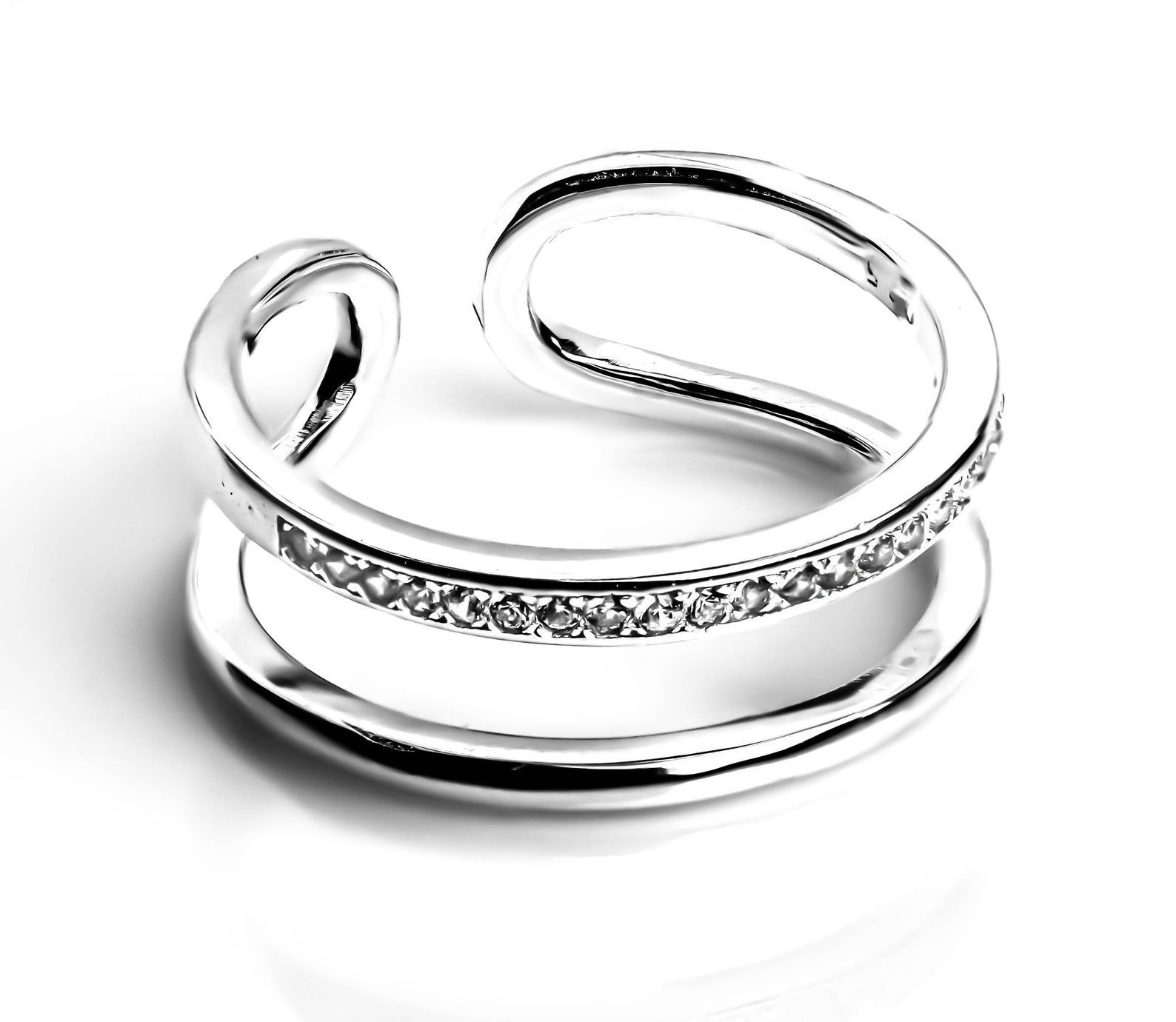 Sterling Silver CZ Double Band Ring, Stacking Ring, Minimalist, Cubic ...