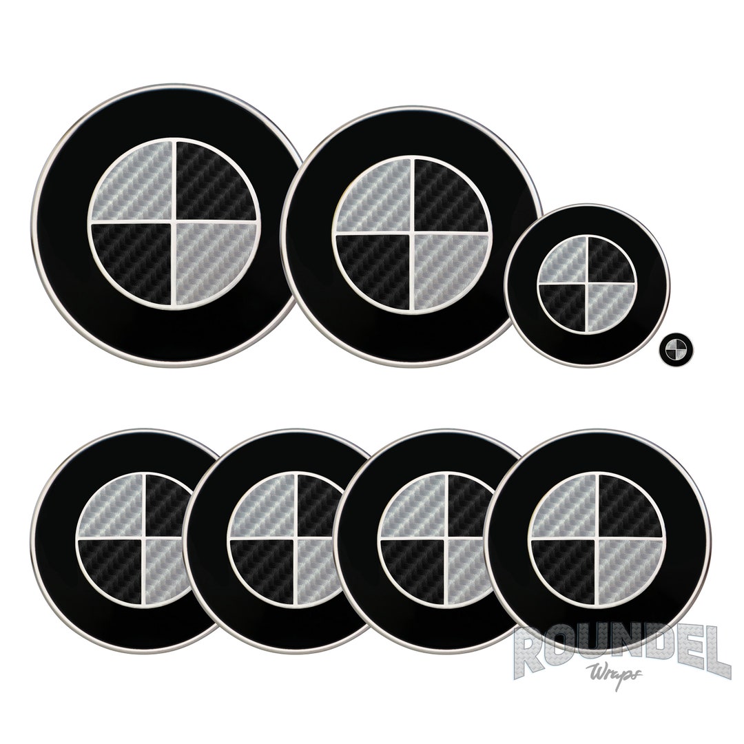 Carbon Fibre Silver & Black Wrap Stickers for BMW Badge All Models ...