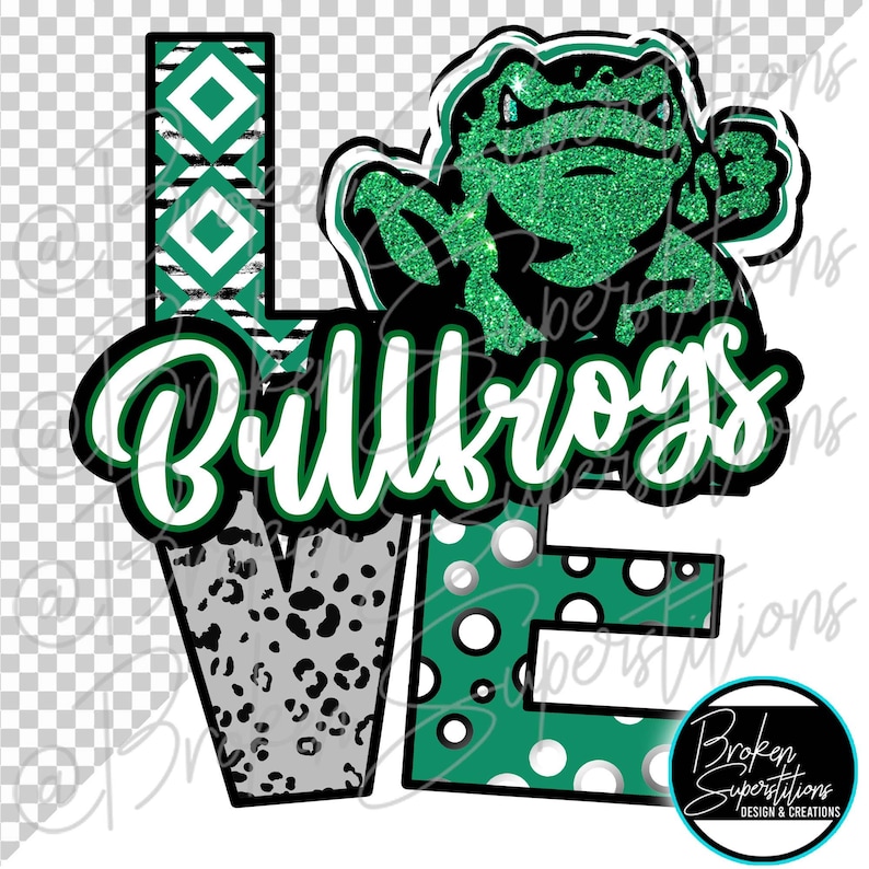 Glitter Mascot LOVE | Green Bullfrogs | School, Spirit, Pride PNG - Etsy