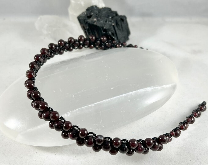 Garnet Gemstone Headband, Genuine Stone Beaded Headband, Red Round ...