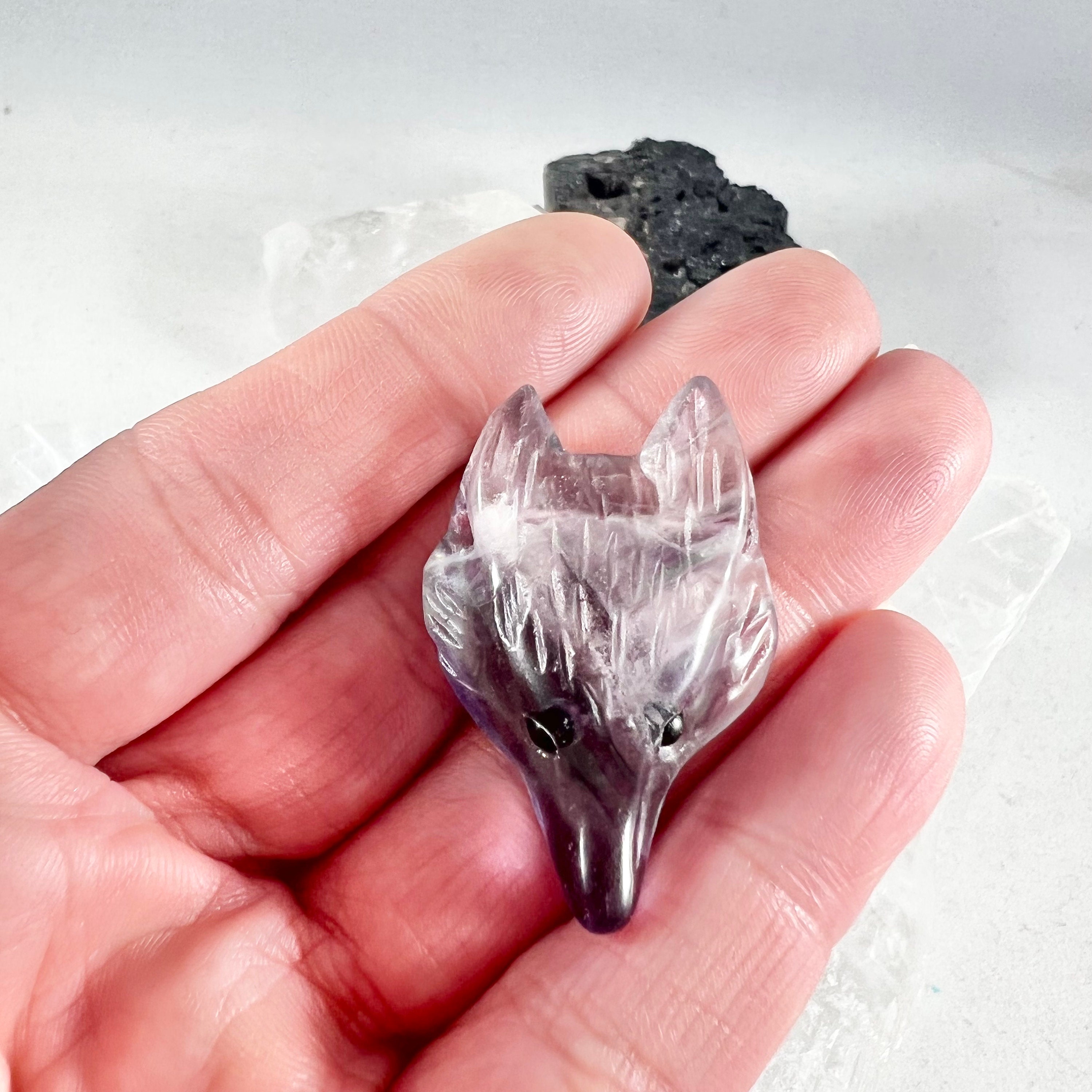 Fluorite Wolf Gemstone Pendant Genuine Stone Wolf Head Bead - Etsy