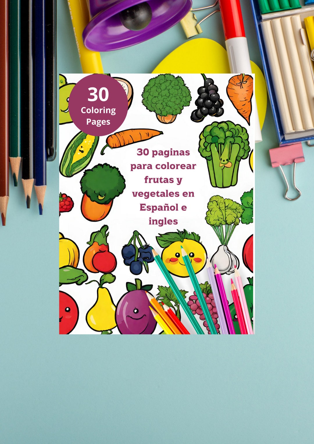 30 Printable Coloring Sheets, Fruits and Vegetables Coloring Book in ...