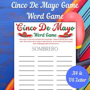Cinco De Mayo Word Game, Printable Family Game, Virtual Party Game ...