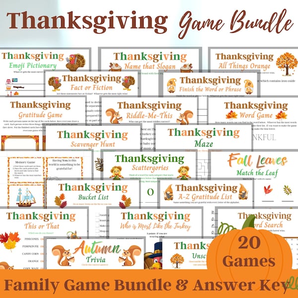 Thanksgiving Games for Kids - Etsy