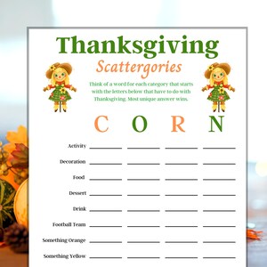 Thanksgiving Scattergories, Printable Game, Thanksgiving Activity for ...