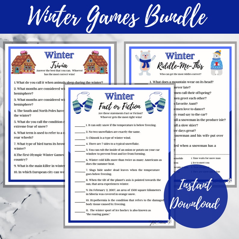 Winter Games Bundle Printable Family Games Fun for the Whole - Etsy