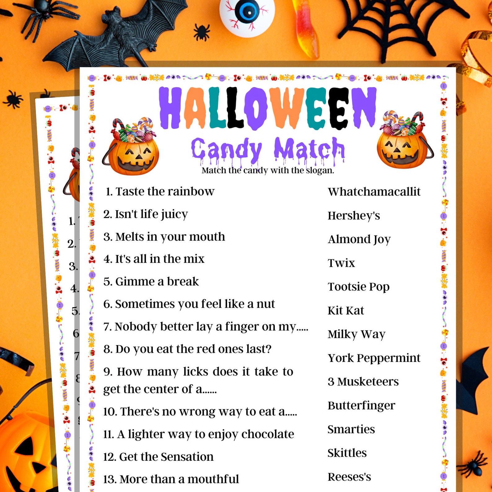 Halloween Candy Match Game Game for Kids Game for Adults - Etsy