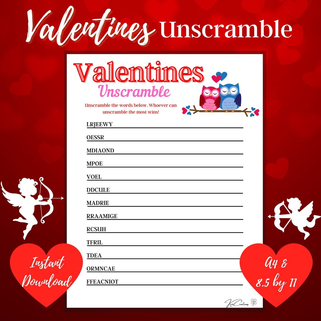 Valentine's Day Unscramble, Printable Family Game, Virtual Party Game ...