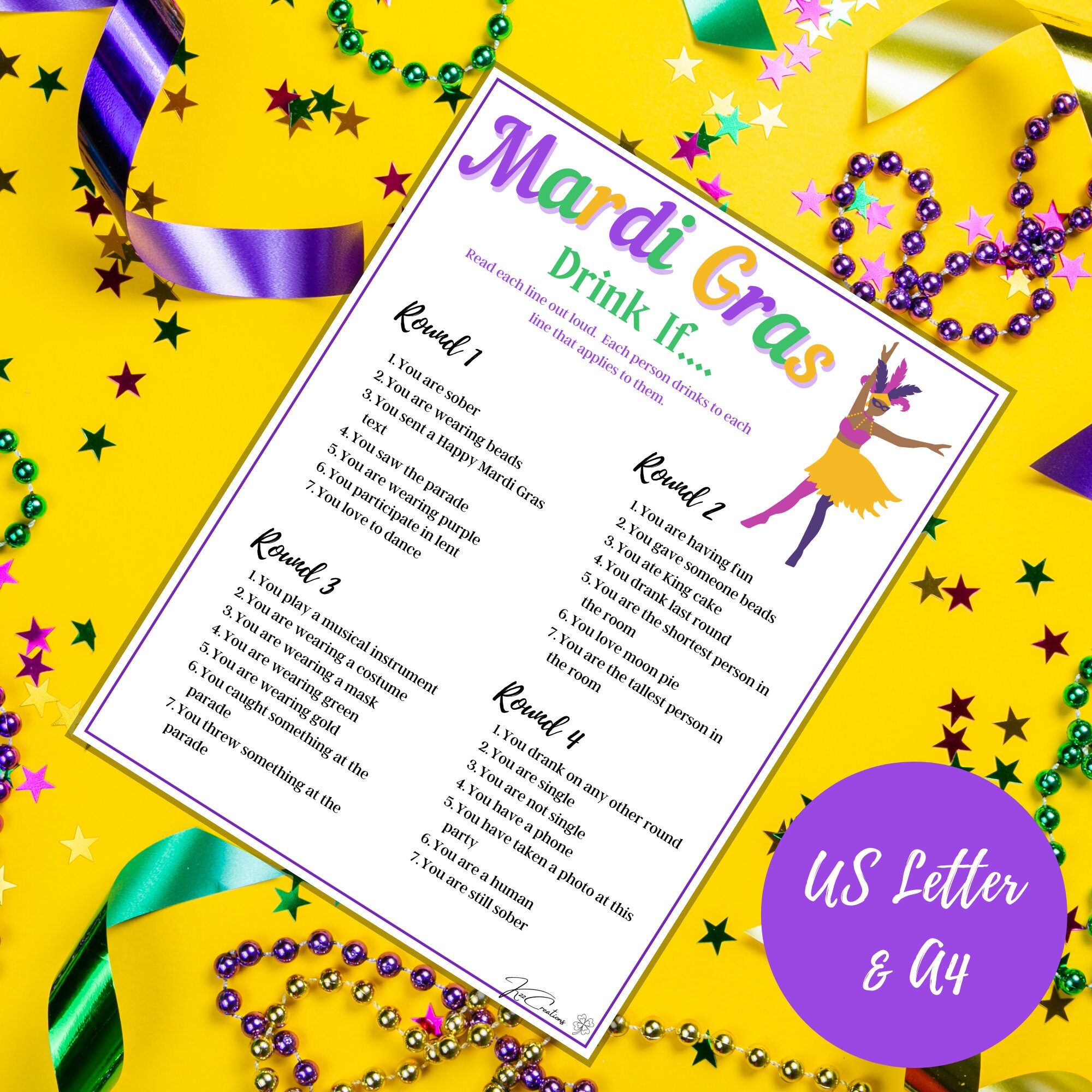 Mardi Gras Drink If Game Adult Game Mardi Gras Activity for - Etsy