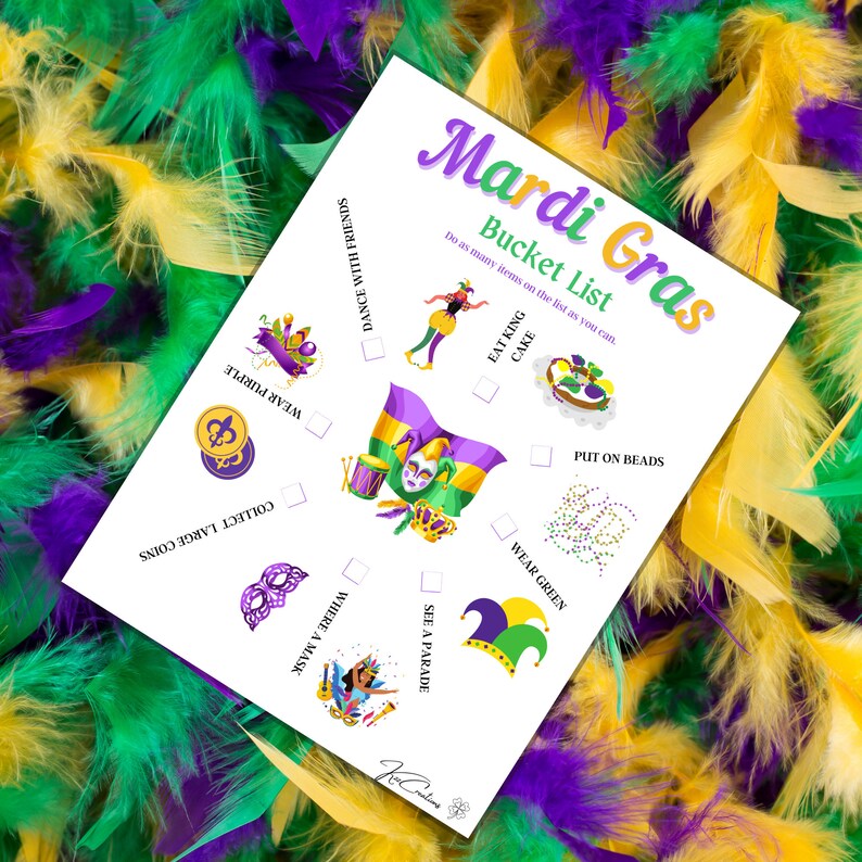 Mardi Gras Bucket List Family Game Mardi Gras Activity for - Etsy