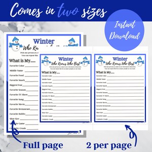Winter Who Knows Who Best, Game for Adults, Winter Game, Holiday Party ...