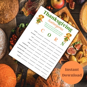 Thanksgiving Scattergories, Printable Game, Thanksgiving Activity for ...