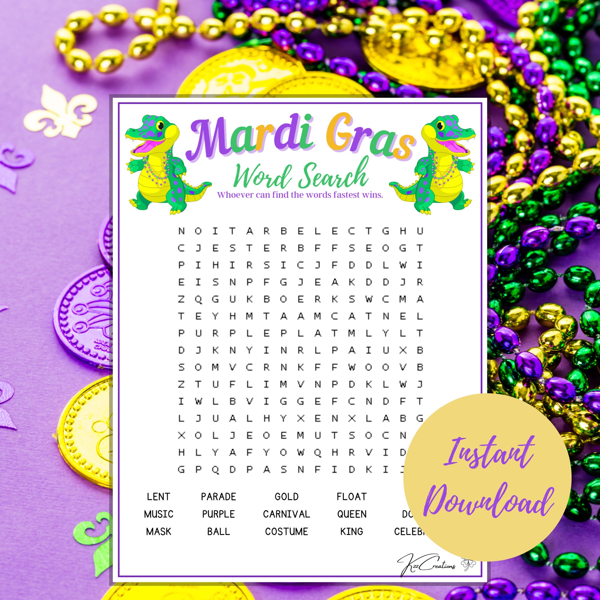 Mardi Gras Word Search Family Game Mardi Gras Activity - Etsy