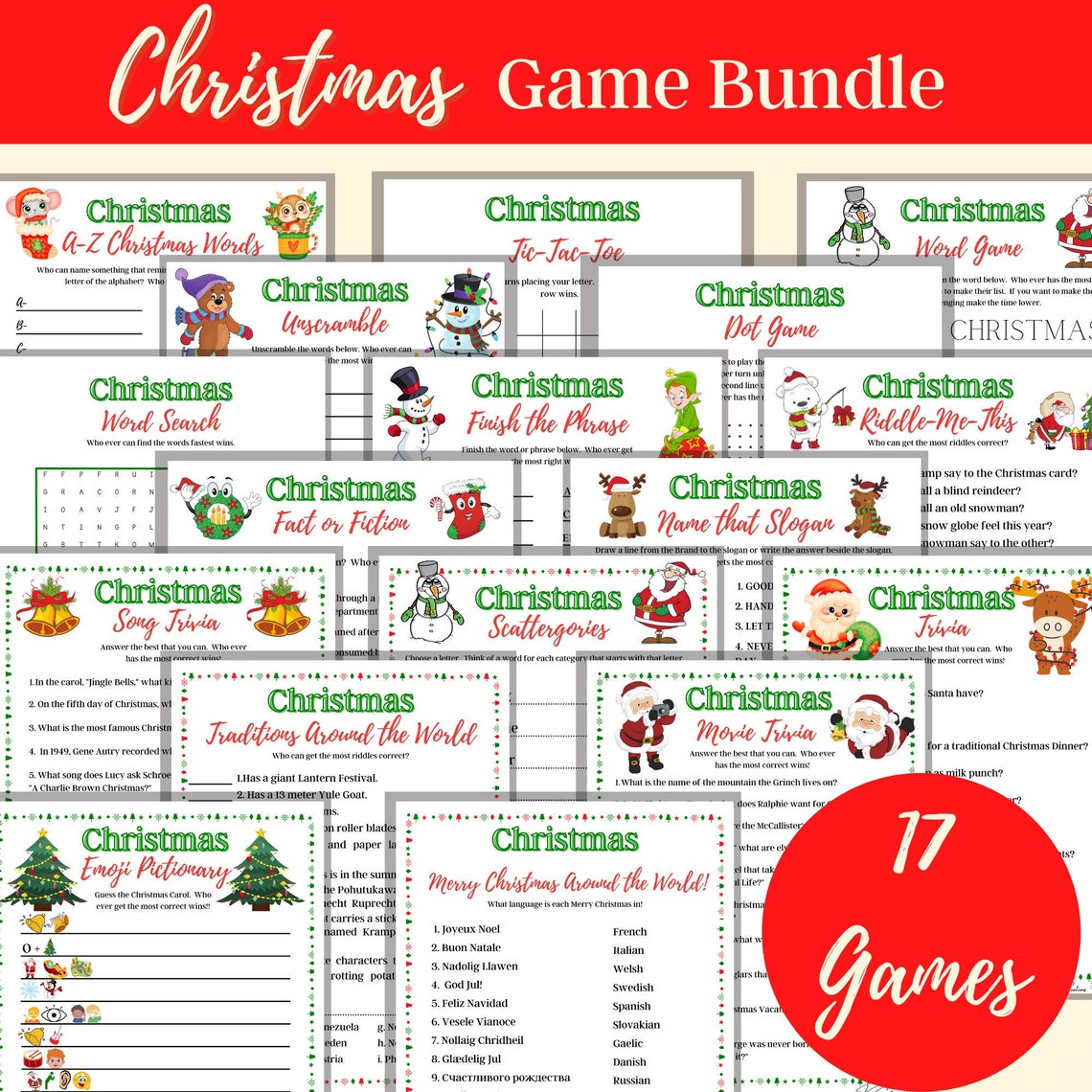 Christmas Game Bundle Printable Family Games Virtual Party - Etsy