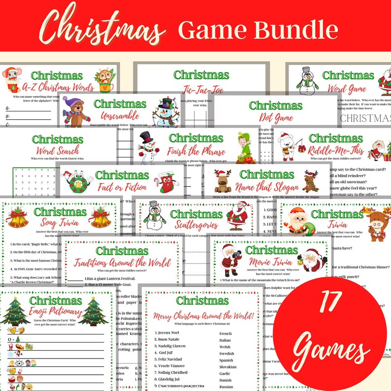 Christmas Game Bundle Printable Family Games Virtual Party - Etsy