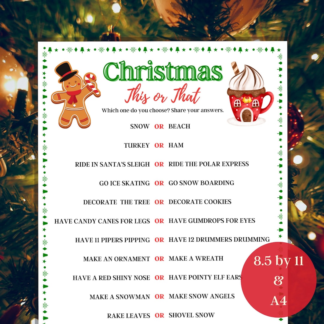 Christmas This or That Game, Printable Family Game, Activity for Kids ...