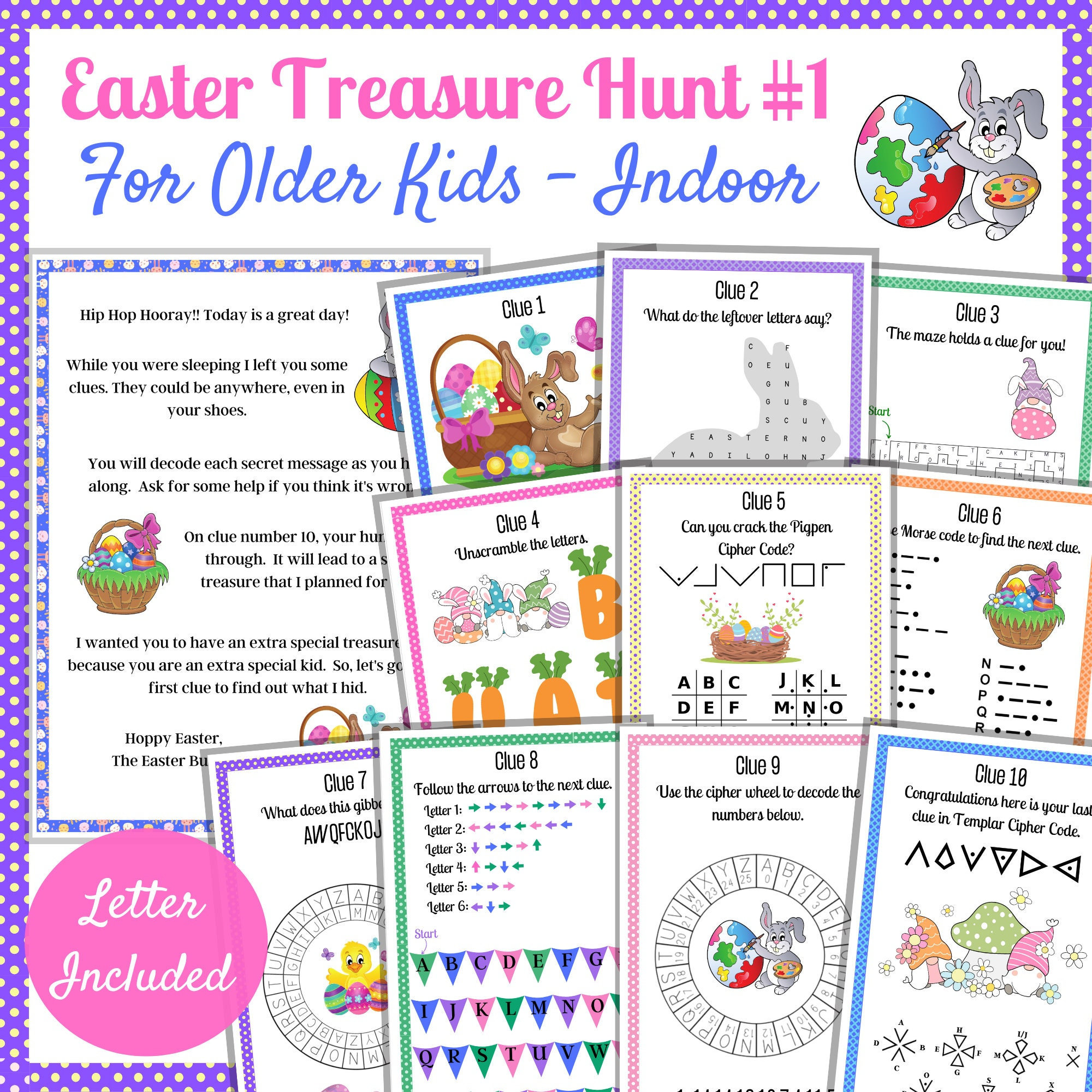 Easter Treasure Hunt, Crack the Code Clues, Easter Bunny Letter (PDF ...