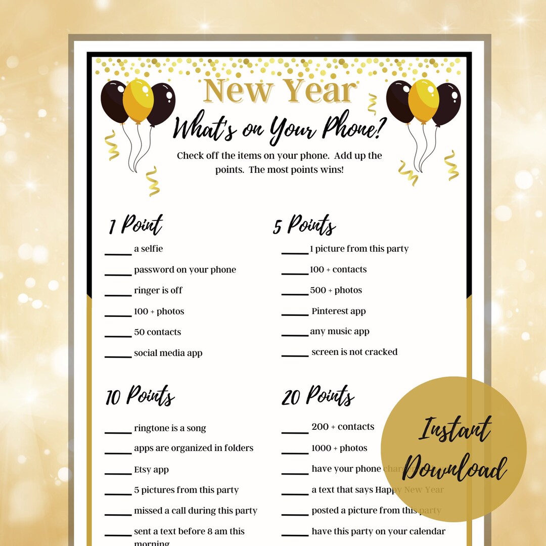 New Years Eve What's on Your Phone Game, Printable NYE Game, Activity ...