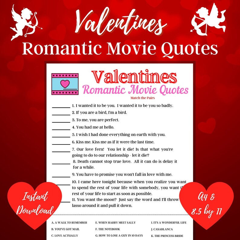 Valentine's Day Game Movie Quotes Printable Family Game - Etsy
