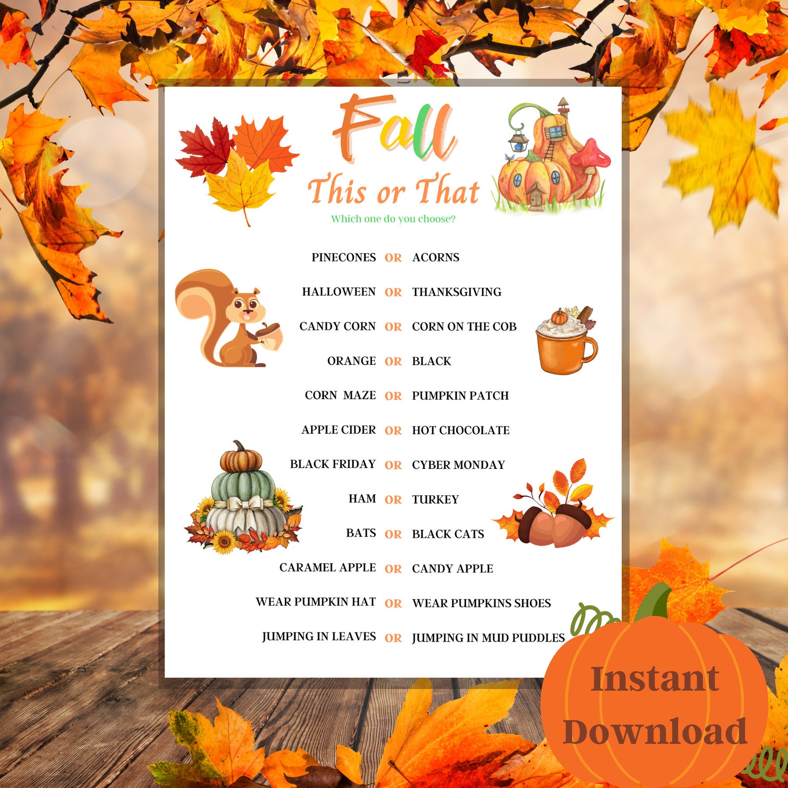 Fall This or That Game Printable Autumn Game Fall Riddles - Etsy