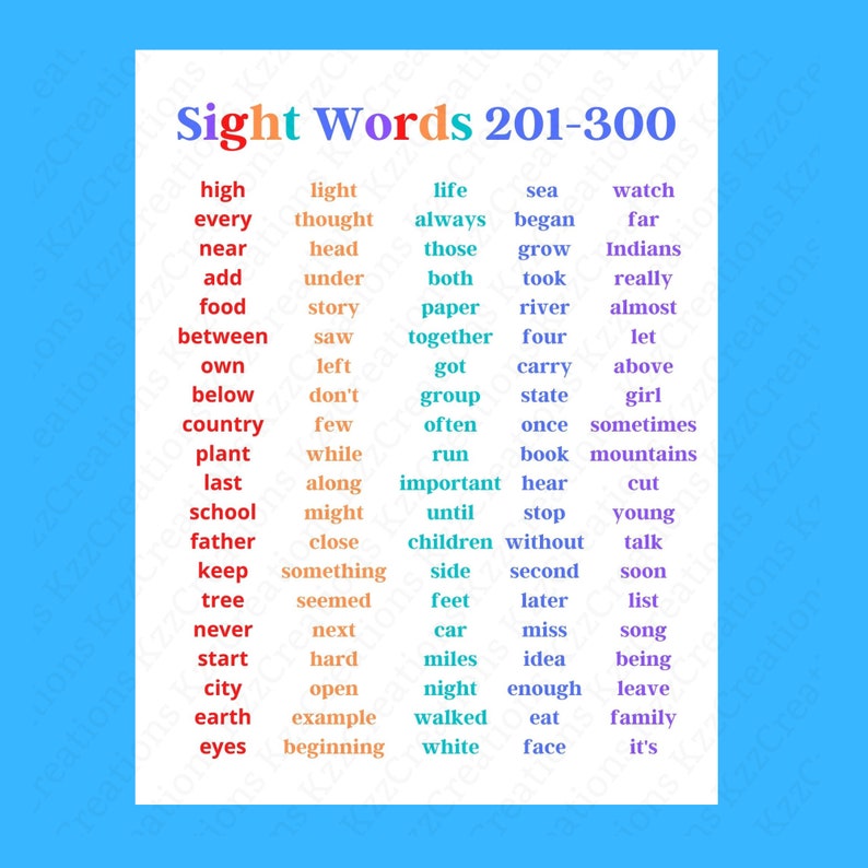 Colorful Sight Words Poster, Kindergarten - 5th Grade (digital Download ...