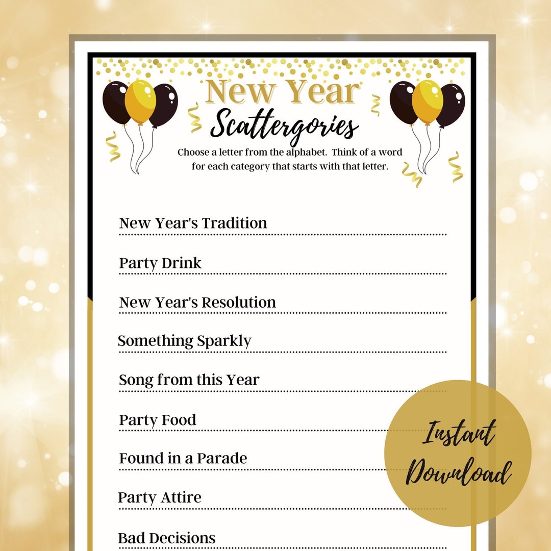 New Years Eve Scattergories, Printable NYE Game, Activity for Families ...