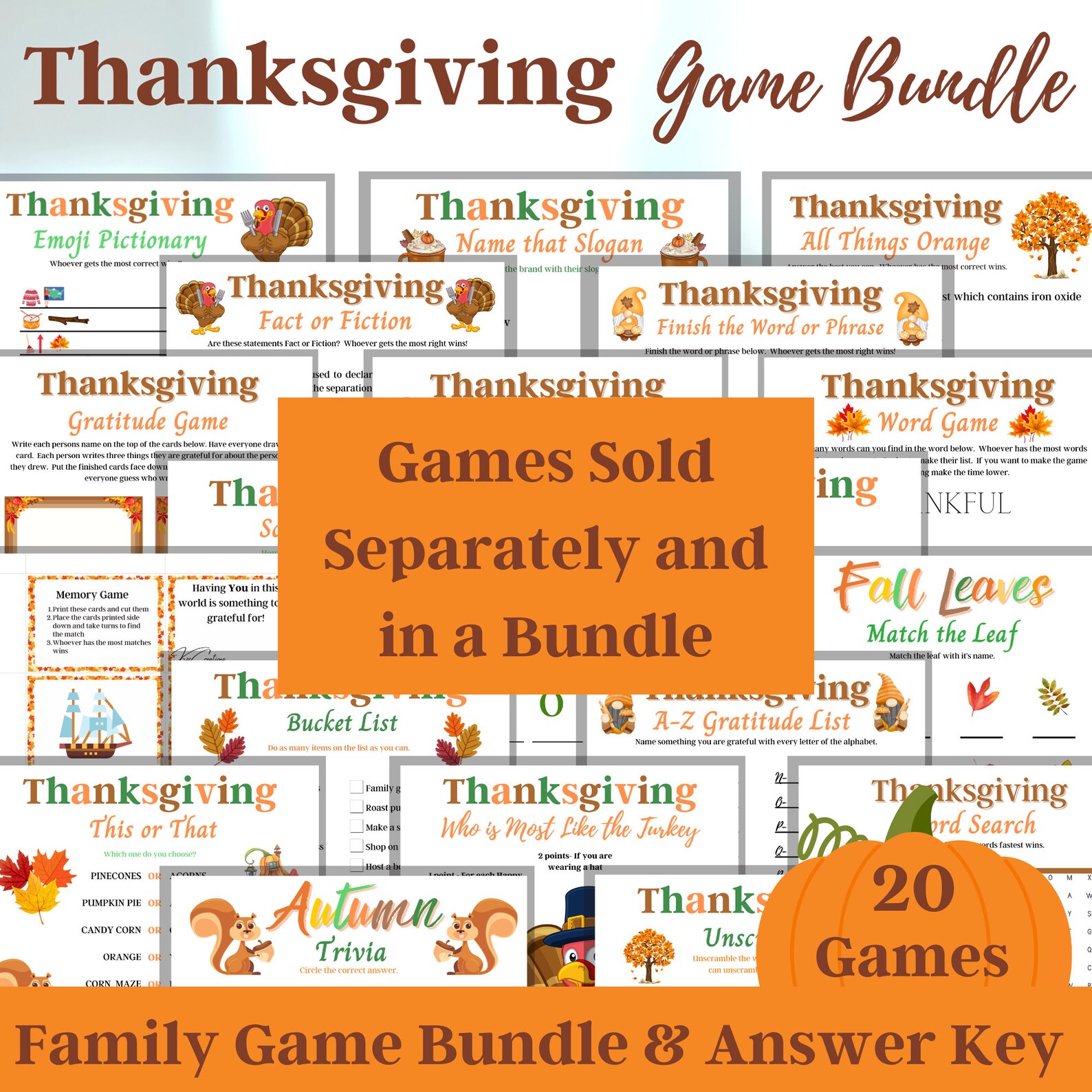 Thanksgiving Game Bundle 20 Printable Games Thanksgiving - Etsy