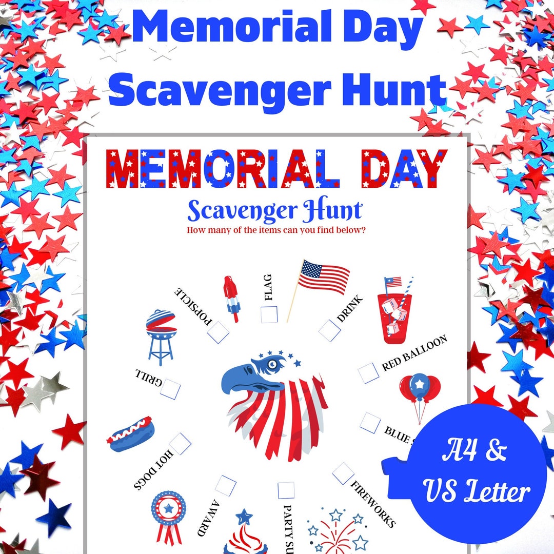 Memorial Day Scavenger Hunt, Printable Family Game, Game for Kids, Game ...