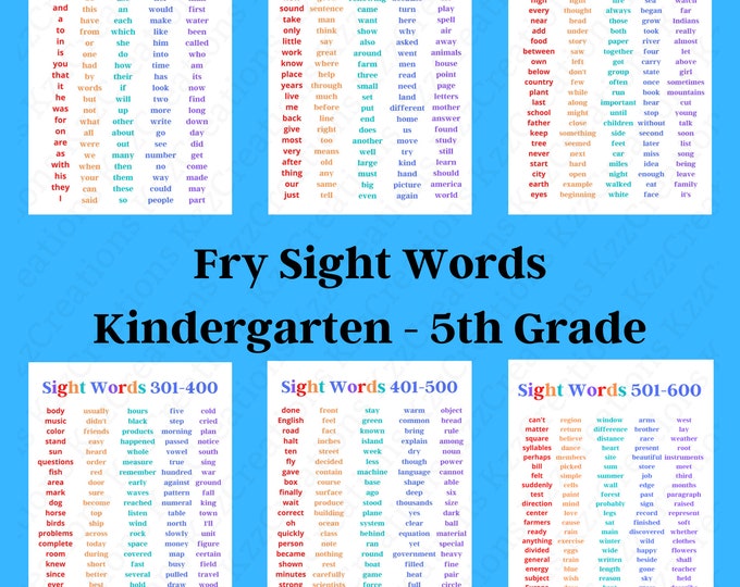 Kindergarten Sight Words, 1st Grade Sight Words, PRINTABLE FRY'S FIRST ...