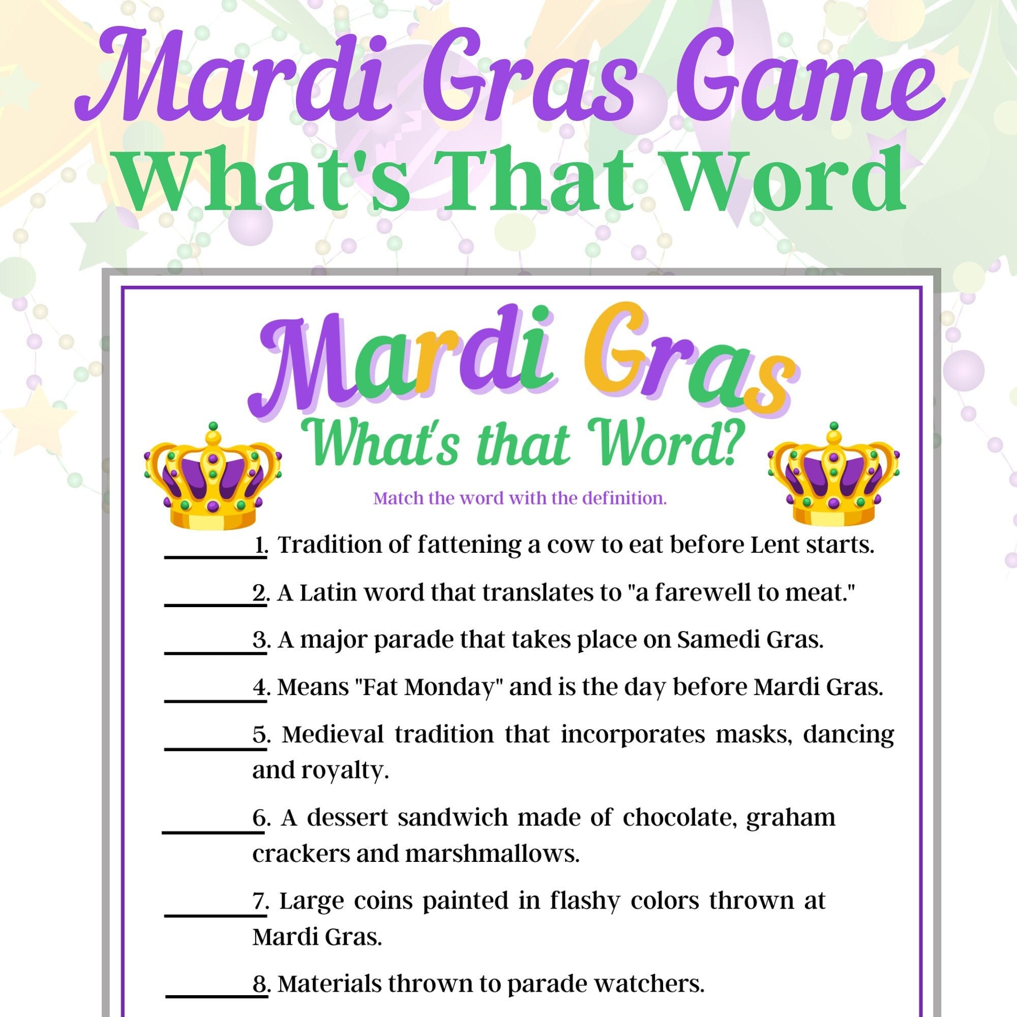 Mardi Gras Game - What's That Word, Family Activity (PDF) - Etsy