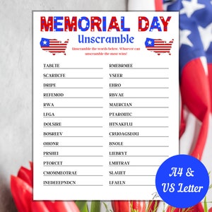 Memorial Day Unscramble Game Printable Family Game Game for - Etsy