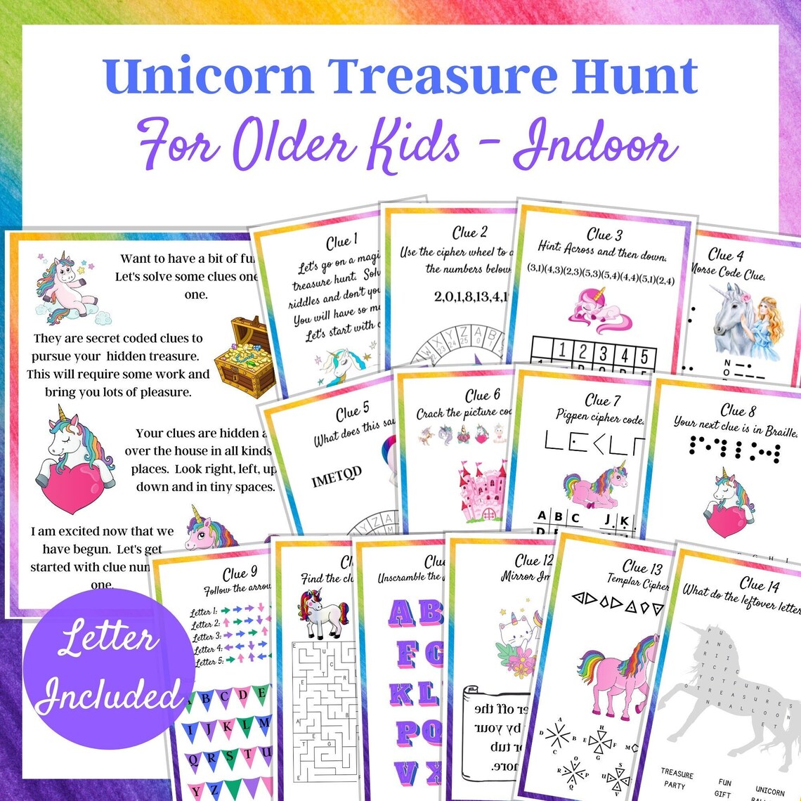 Unicorn Treasure Hunt Unicorn Letter Indoor Scavenger Hunt | Etsy
