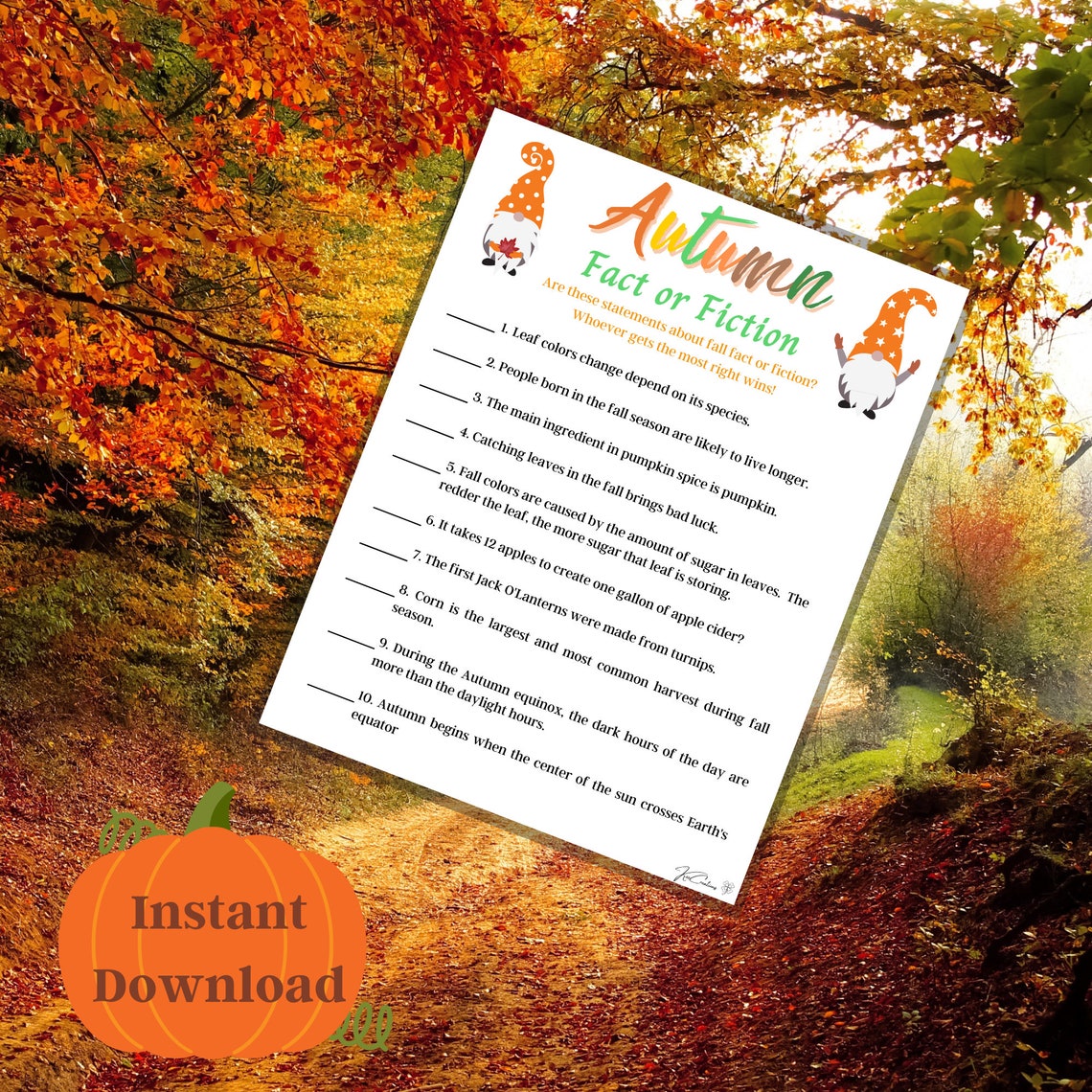 Autumn Fact or Fiction Game Printable Fall Game Autumn - Etsy