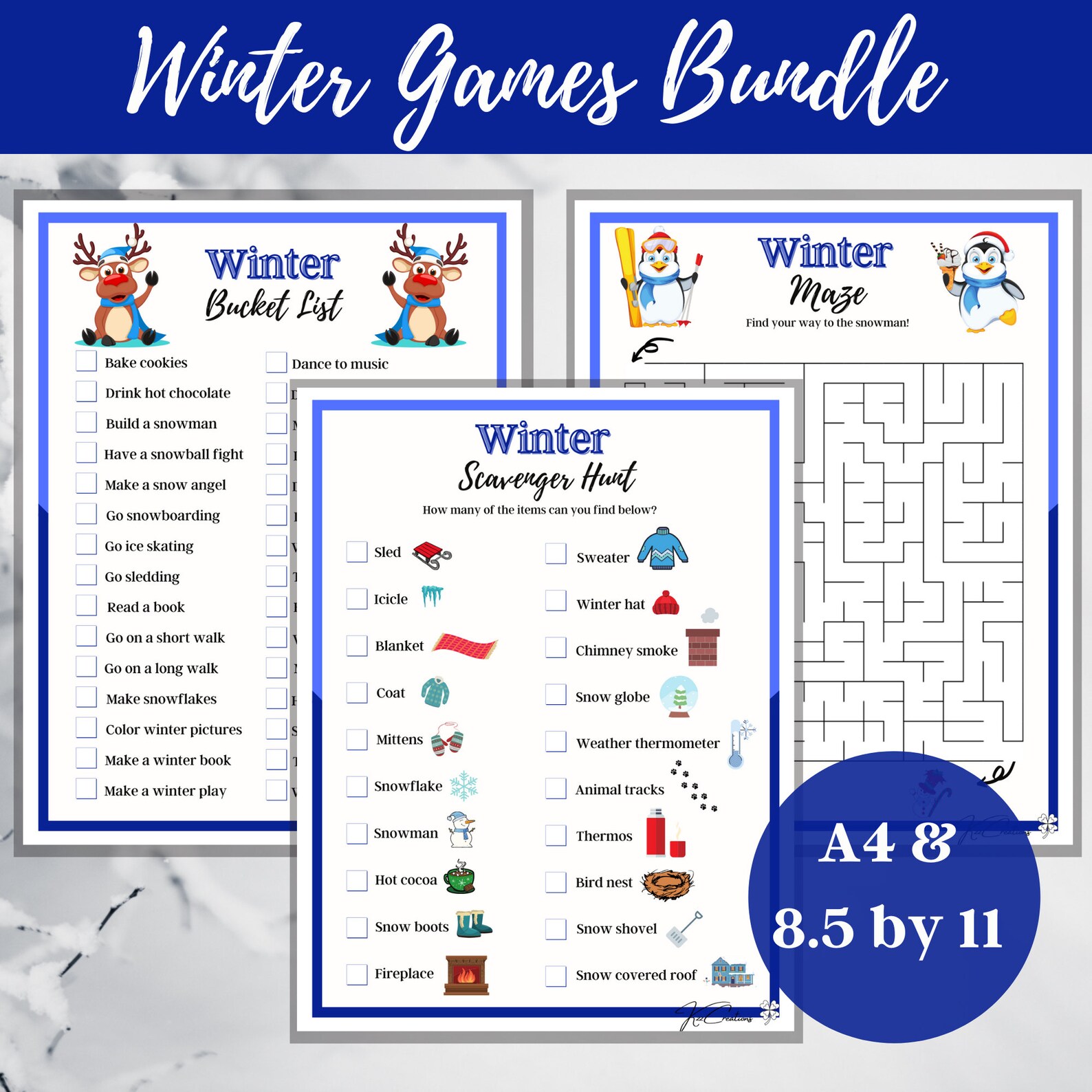 Winter Games Bundle Printable Family Games Fun for the Whole - Etsy