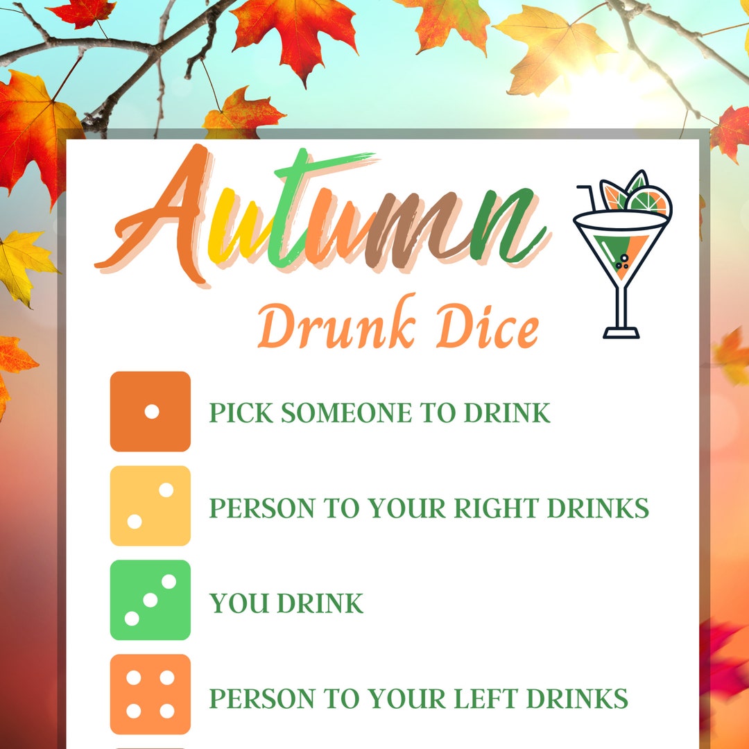 Autumn Drunk Dice, Printable Fall Game, Autumn Activity for Adults and ...