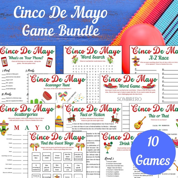 Cinco De Mayo Game Bundle Printable Family Games Virtual | Etsy