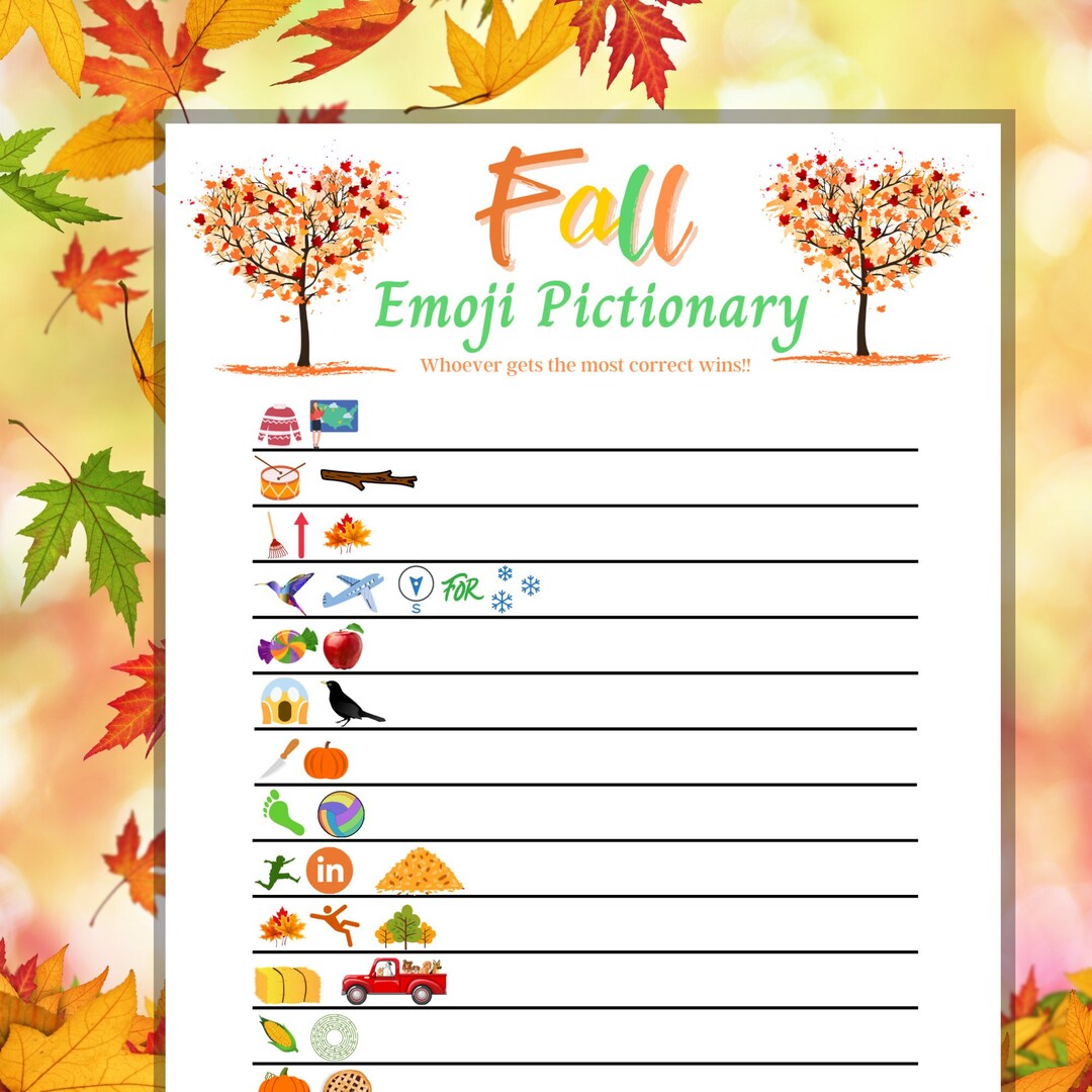 Fall Emoji Pictionary, Printable Autumn Game, Fall Activity for Adults ...
