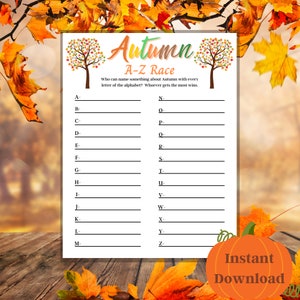Autumn A-Z Race Game, Printable Activity for Adults and Kids, Fun Fall ...