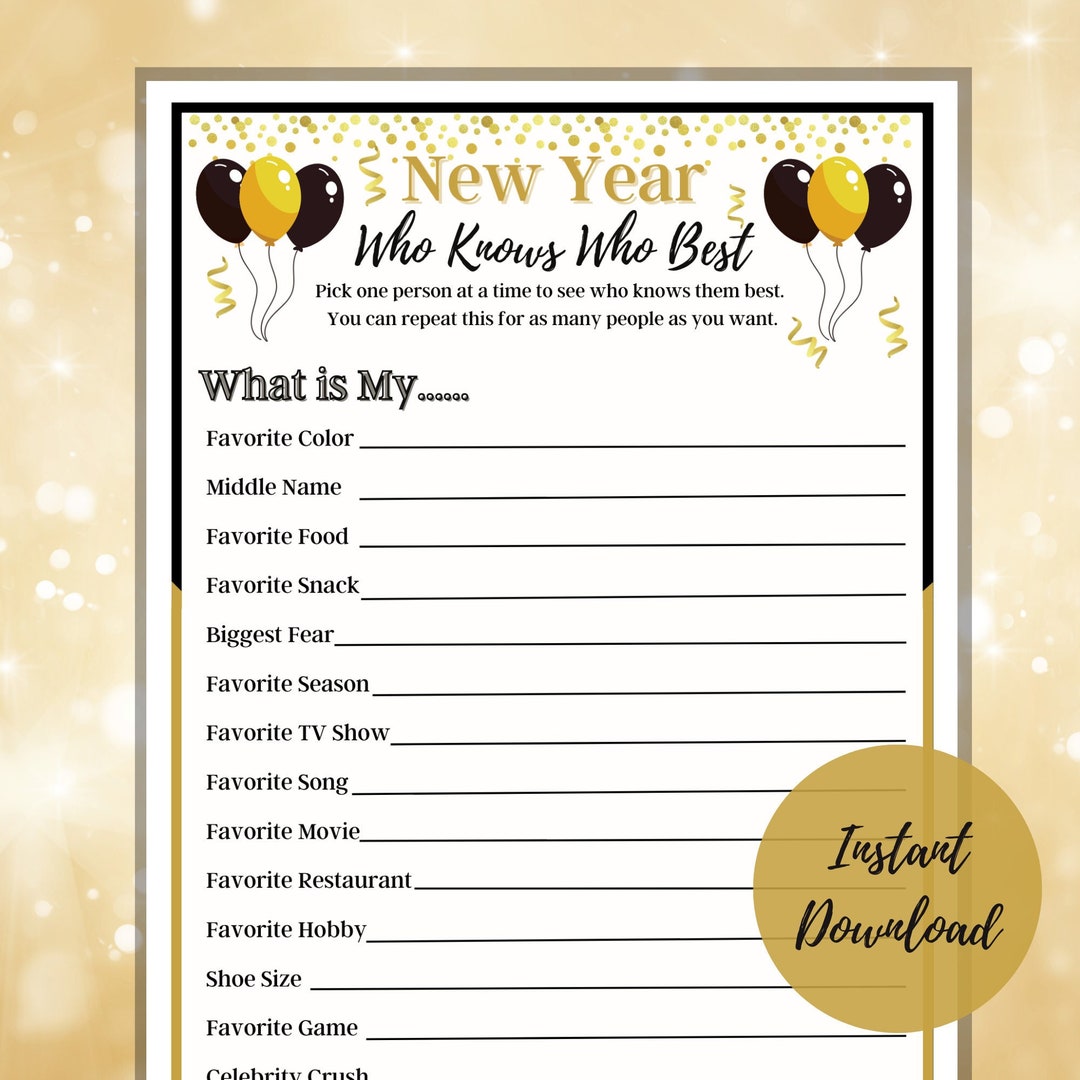 New Years Eve Who Knows Who Best Game Printable NYE Game - Etsy