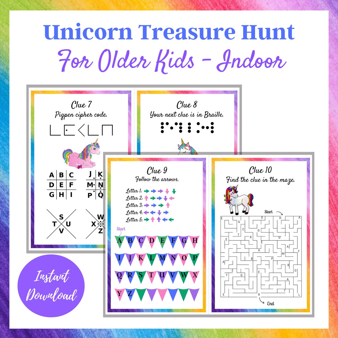 Unicorn Treasure Hunt Unicorn Letter Indoor Scavenger Hunt | Etsy