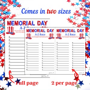 Memorial Day A-Z Game, Printable Family Game, Virtual Party Game, Game ...