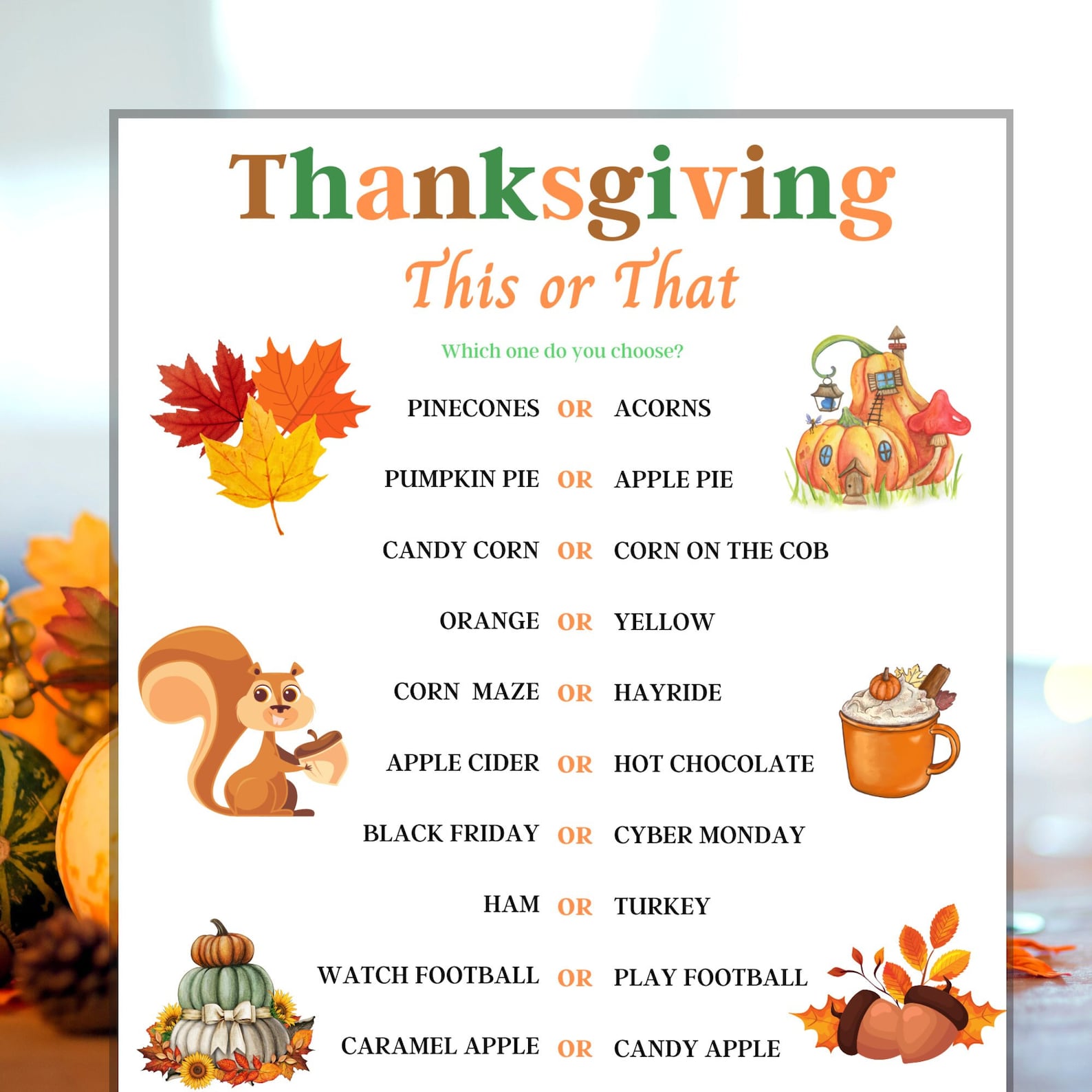 Thanksgiving This or That Printable Game Thanksgiving - Etsy