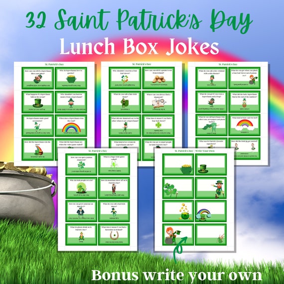 St. Patrick's Day Lunch Box Jokes Notes for Kids Saint | Etsy