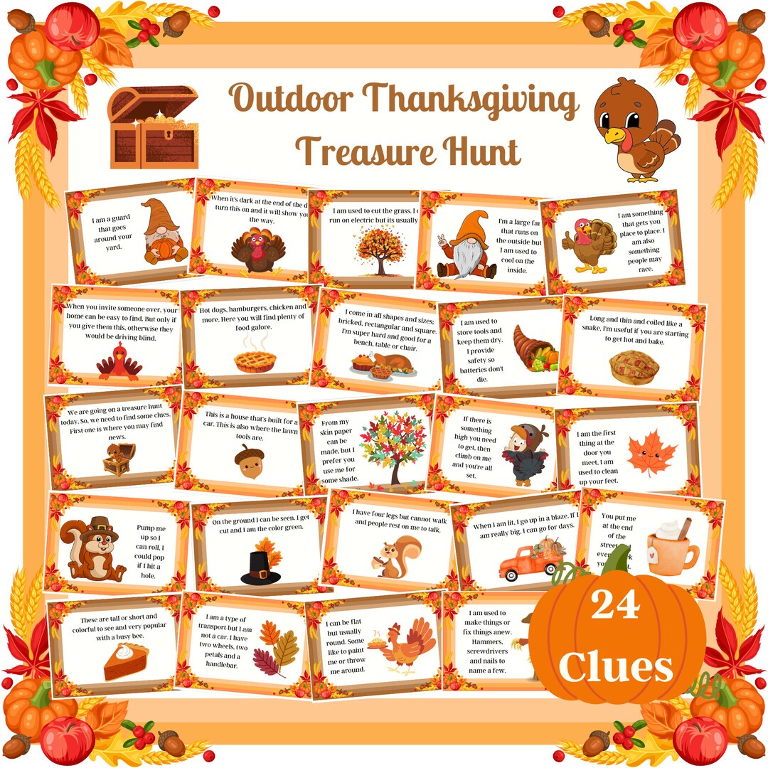 Thanksgiving Treasure Hunt, Outdoor Scavenger Hunt, Thanksgiving Game ...