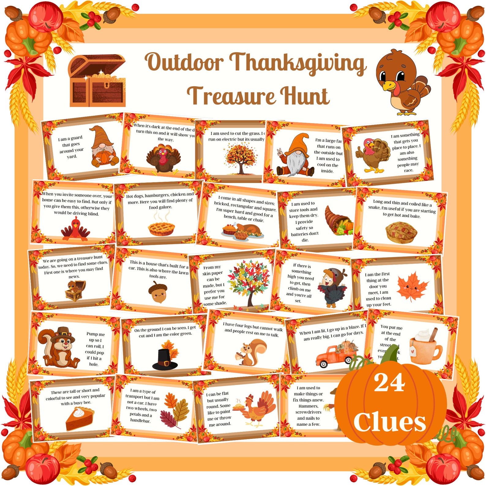 Thanksgiving Treasure Hunt, Outdoor Scavenger Game, 24 Clues (PDF) - Etsy