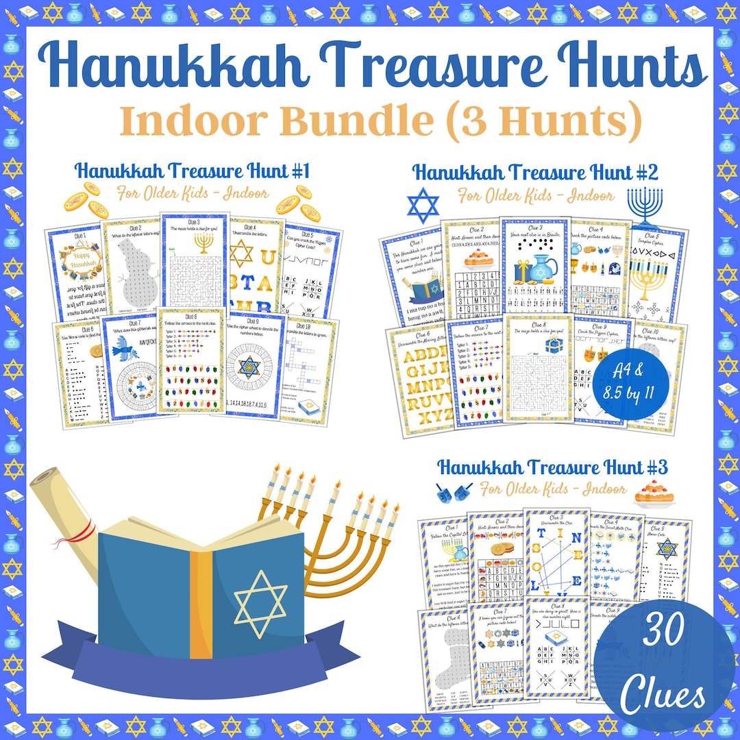 Hanukkah Treasure Hunt, Chanukah Game, 3 Hanukkah Indoor Scavenger Hunt ...