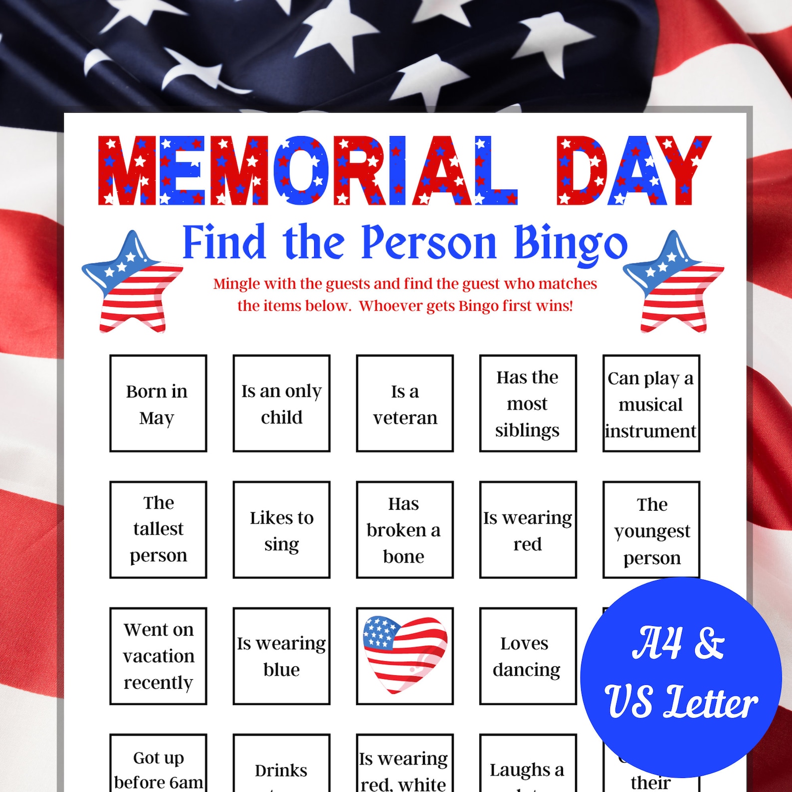 Memorial Day Find the Person Bingo Game Printable Family - Etsy