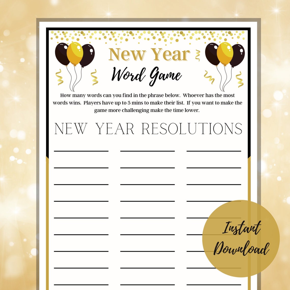 New Years Eve Word Game Printable NYE Game Activity for - Etsy