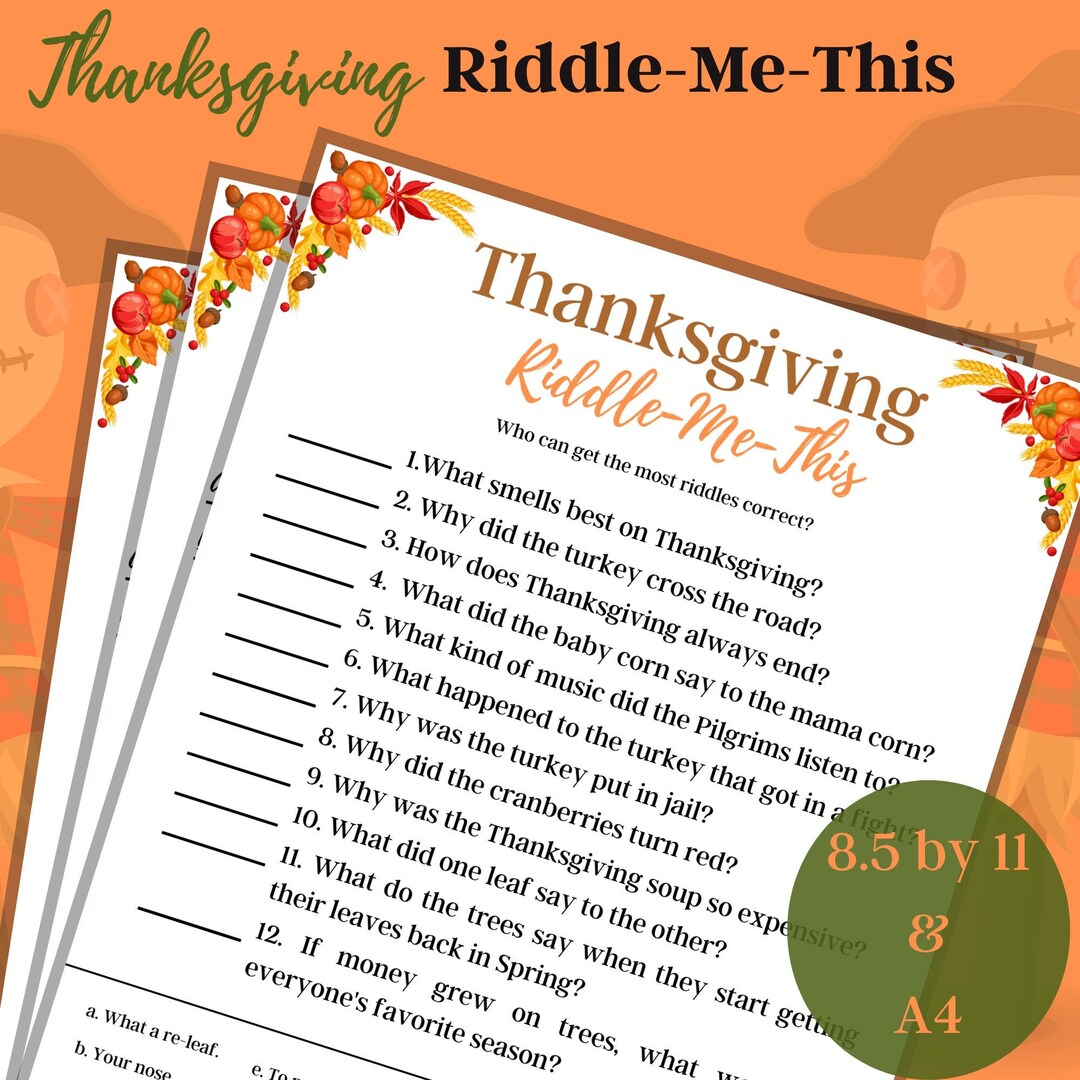 Thanksgiving Riddle-me-this, Thanksgiving Game, Party Game, Activity ...