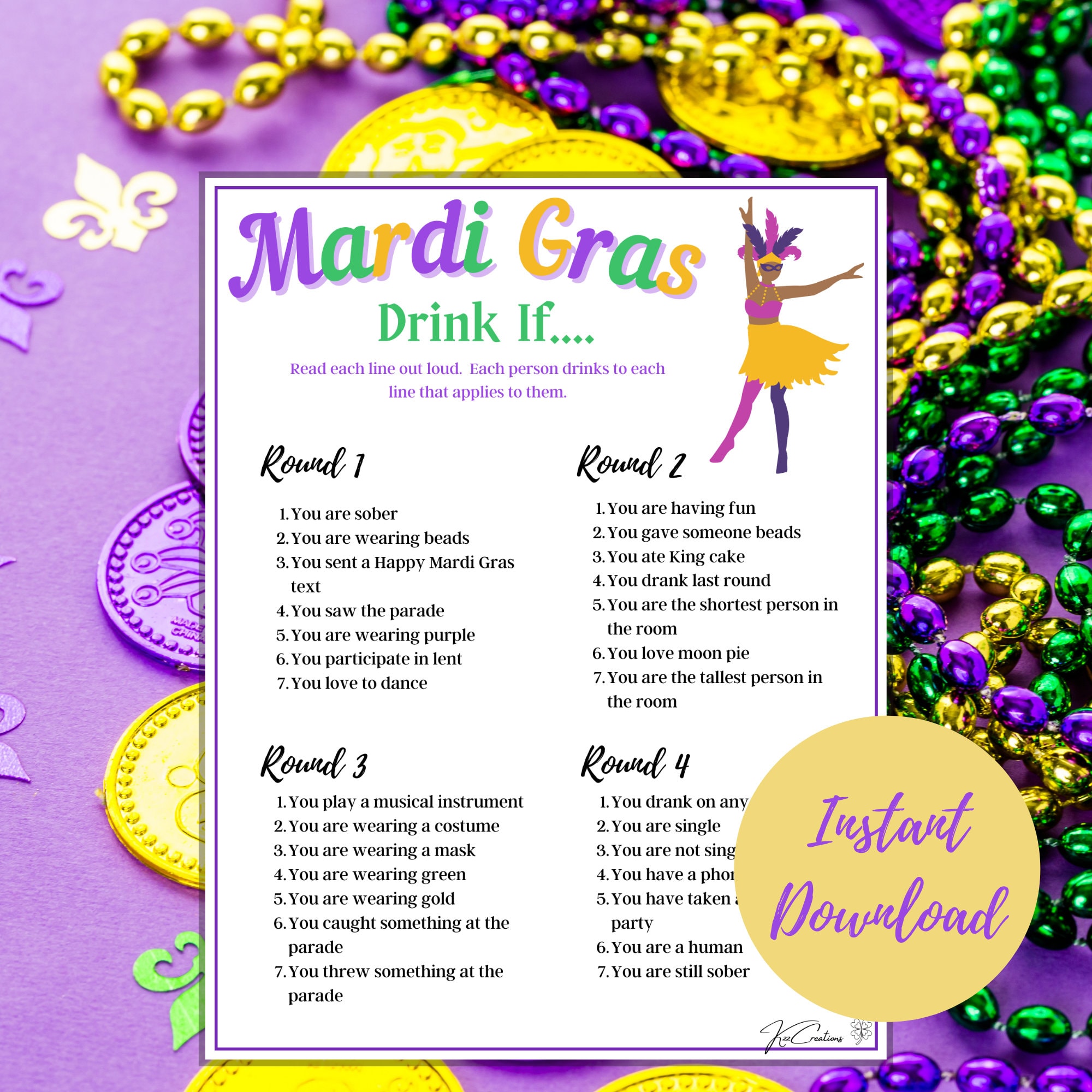 Mardi Gras Drink If Game Adult Game Mardi Gras Activity for - Etsy